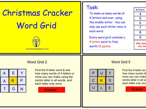 christmas cracker word grid ppt version teaching resources