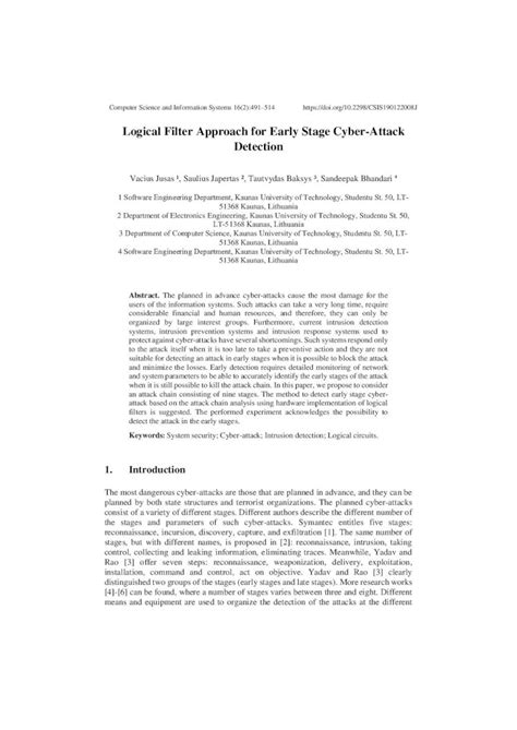 Pdf Logical Filter Approach For Early Stage Cyber Attack Detection · Intrusion Detection