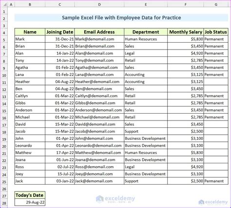Employee Data Excel File For Practice