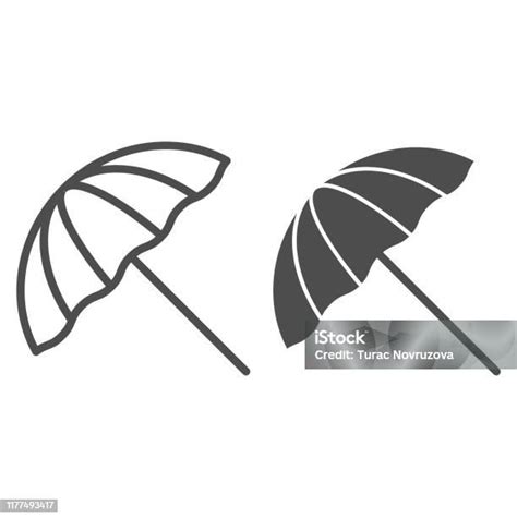 해변 우산 라인과 글리프 아이콘입니다 여름 파라솔 벡터 그림 흰색에 격리 레크리에이션 개요 스타일 디자인 웹 및 응용 프로그램을 위해 설계 Eps 10 아이콘에 대한 스톡