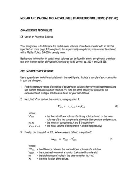 Microsoft Word Partial Molar Volume Doc Chemistry Science