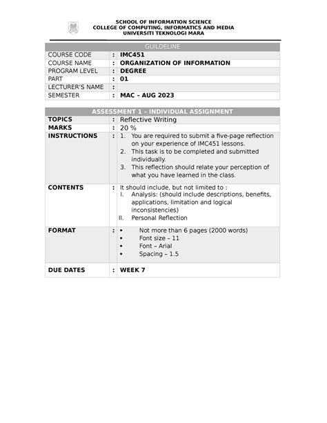 Imc451 Guideline Ind Assignment School Of Information Science