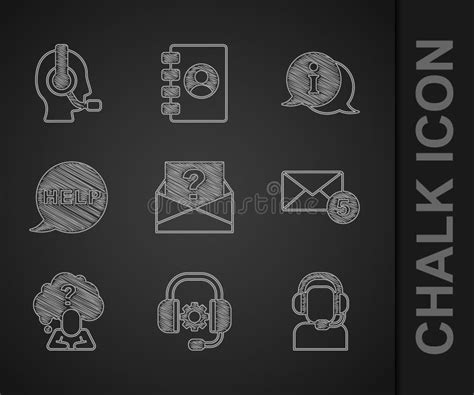 Set Envelope With Question Mark Headphones Man Headset New Email Incoming Message Speech