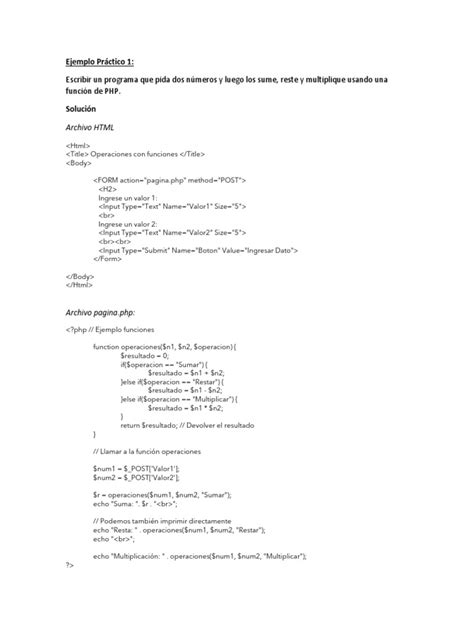 Ejemplos Uso Funciones En Php Pdf Php Multiplicación