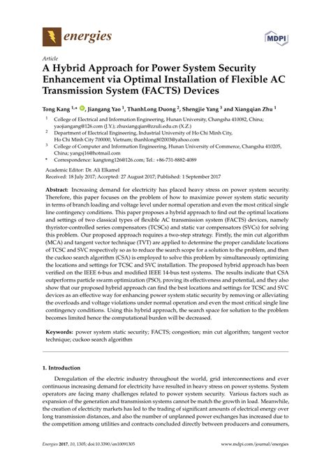 Pdf A Hybrid Approach For Power System Security Enhancement Via Optimal Installation Of