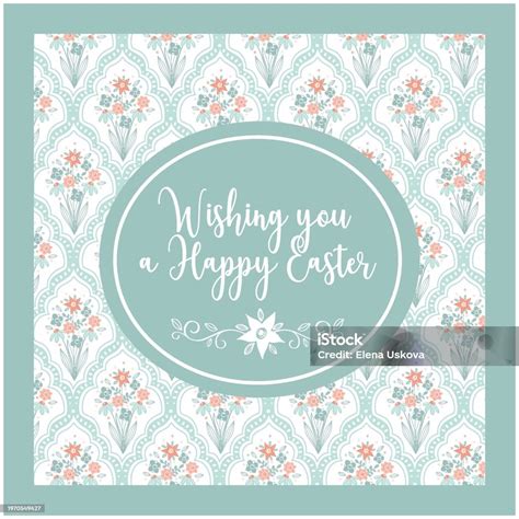 Cute Easter Cards With Seamless Floral Damask Pattern Stock Illustration Download Image Now