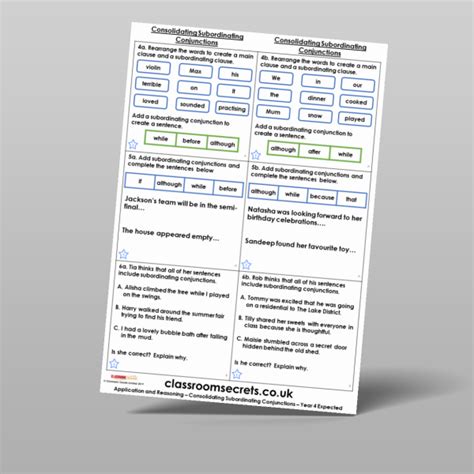 Year 4 Consolidating Subordinating Conjunctions Application And Reasoning Resource Classroom