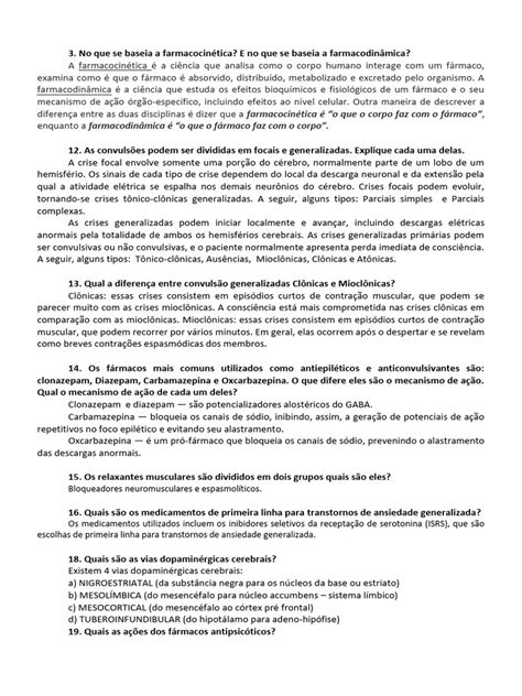Lista De Exercícios De Farmacologia 2 Download Grátis Pdf Epilepsia