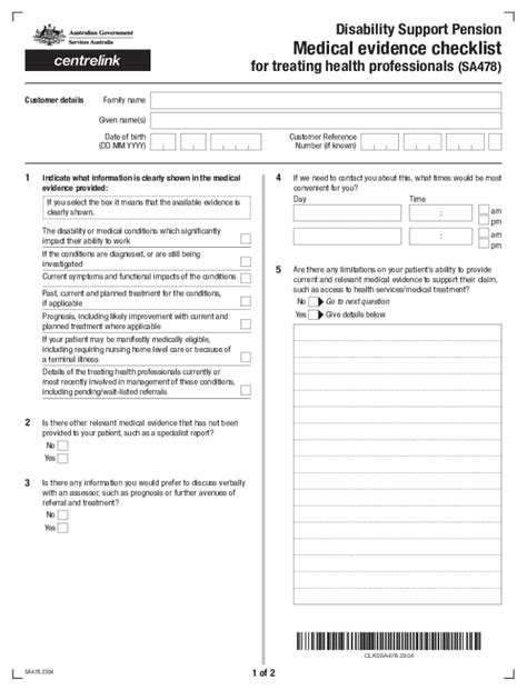 Medical Report Disability Support Pension Form Sa012 Fill Out And Sign Online Dochub