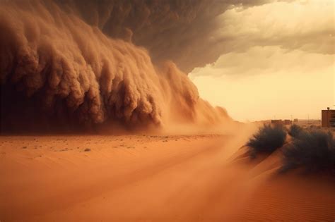 Premium Photo Heavy Sand And Dust Storm Above Desert Land On Hot
