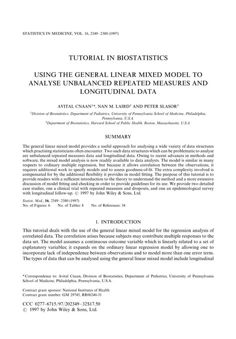 Tutorial In Biostatistics Using The General Linear Mixed Model To Docslib