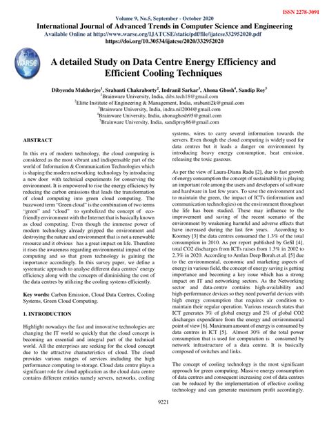 PDF A Detailed Study On Data Centre Energy Efficiency And Efficient Cooling Techniques