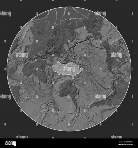 Australian Tectonic Plate On The Bilevel Elevation Map In The Lagrange Oblique Projection