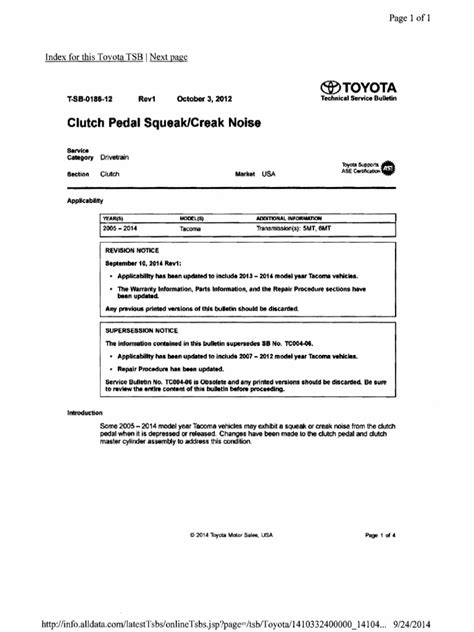 Toyota Tsb Clutch Pdf Automotive Technologies Vehicle Industry