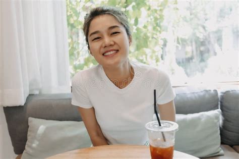 Cute Shy Girl On A Date In The Coffee Cafe Stock Image Image Of