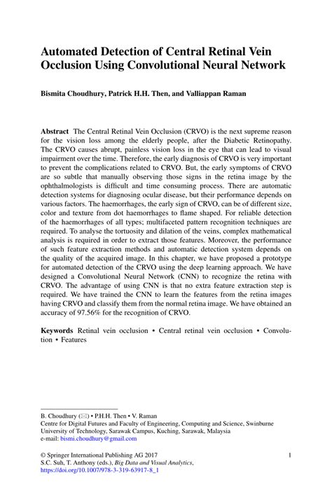 Pdf Automated Detection Of Central Retinal Vein Occlusion Using