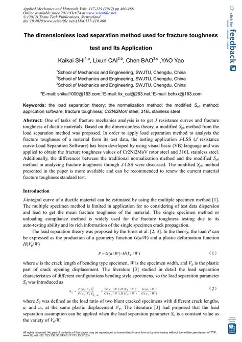 Pdf The Dimensionless Load Separation Method Used For Fracture Toughness Test And Its Application