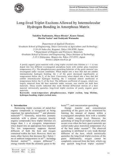 Pdf Long Lived Triplet Excitons Allowed By Intermolecular Hydrogen
