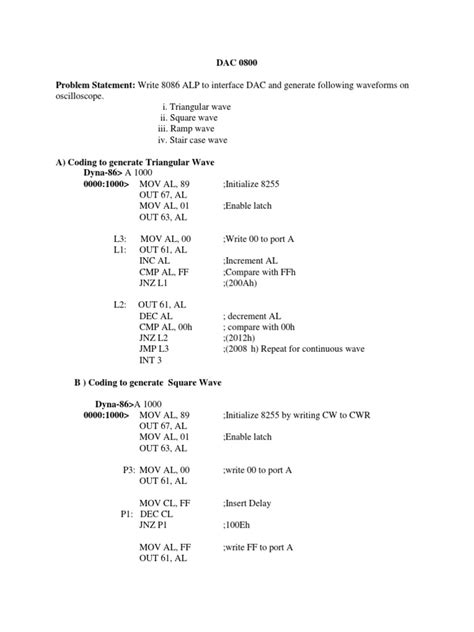 8086 Alp To Interface Dac Pdf Electronic Engineering Electronics