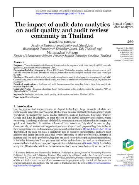 The Impact Of Audit Data Analytics On Audit Quality And Audit Review Continuity In Thailand