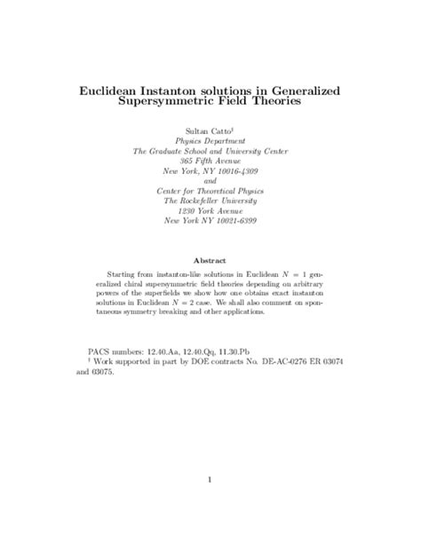 Pdf Euclidean Instanton Solutions In Generalized Supersymmetric Field Theories