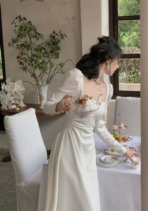 [당일출고] 챠글라 봄 가을 하객 브라이덜샤워 원피스 블랙 화이트 피로연 스퀘어넥 긴팔 원피스 르뚜앙