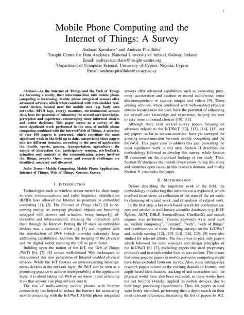 PDF Mobile Phone Computing And The Internet Of Things A Survey