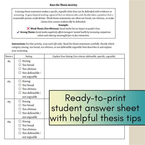 Rate The Thesis Qr Code Stations Activity Evaluating Thesis Statements