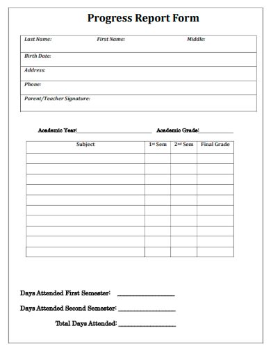 Free 30 Progress Form Samples In Pdf
