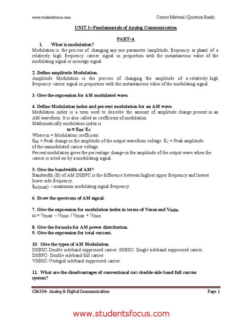 Ac Unit 1 2marks Pdf Frequency Modulation Modulation