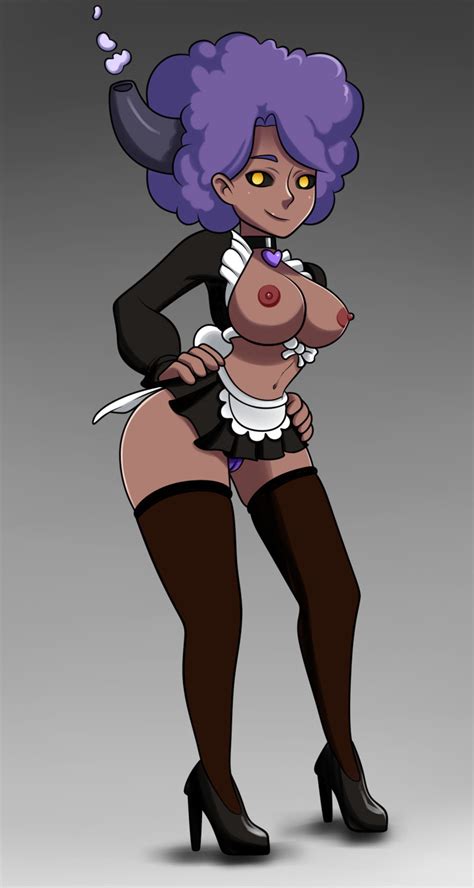 Rule 34 Afro Maid Maid Outfit Purple Hair Purple Hair Female