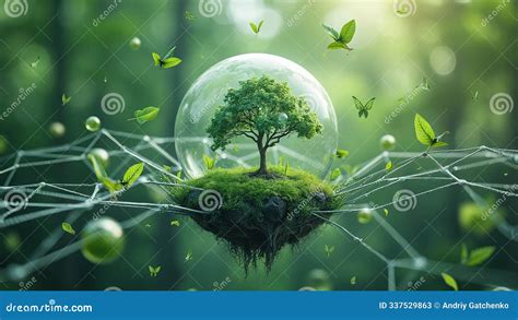 Sustainable Future Tree Of Life In Digital Ecosystem Sphere Stock Illustration Illustration