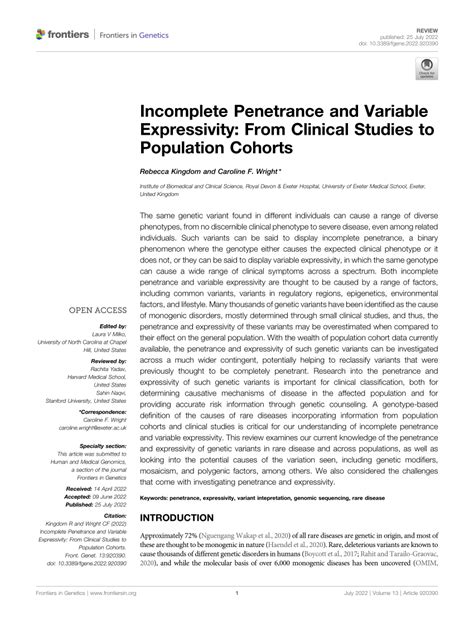 Pdf Incomplete Penetrance And Variable Expressivity From Clinical