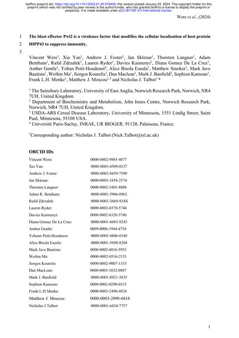 Pdf The Blast Effector Pwl2 Is A Virulence Factor That Modifies The