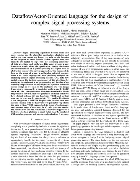 Pdf Dataflowactor Oriented Language For The Design Of Complex Signal