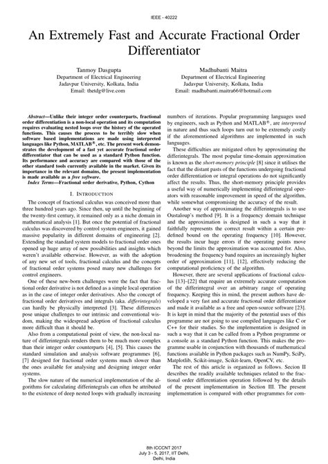 Pdf An Extremely Fast And Accurate Fractional Order Differentiator