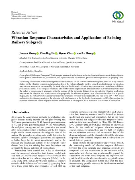 Pdf Vibration Response Characteristics And Application Of Existing Railway Subgrade
