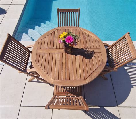 1 2m Teak Circular Folding Table With 2 Kiffa Folding Chairs 2 Kiffa