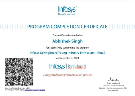 Abhishek Singh On Linkedin Program Completion Certificate Of Infosys Springboard Young Industry…