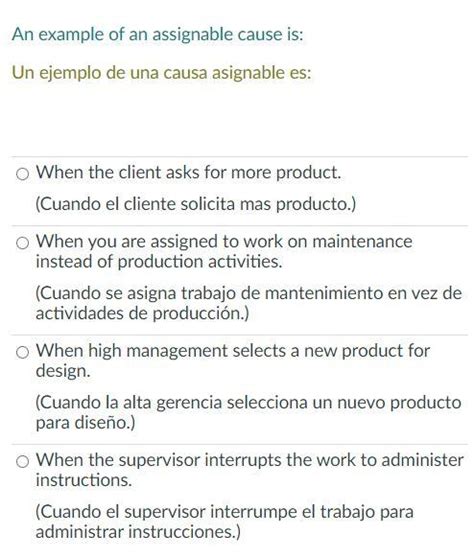 Solved An Example Of An Assignable Cause Is Un Ejemplo De
