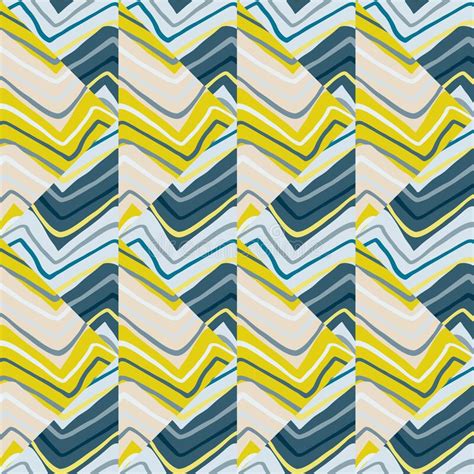 Abstract Zigzag Waves Mosaic Seamless Pattern Hand Drawn Linear Tile Endless Wallpaper Stock