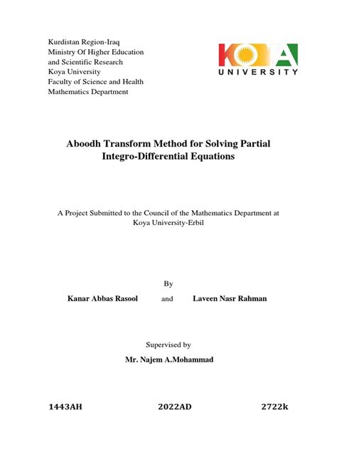 Aboodh Transform Method For Solving Partial Integro Differential Equations Pdf Differential