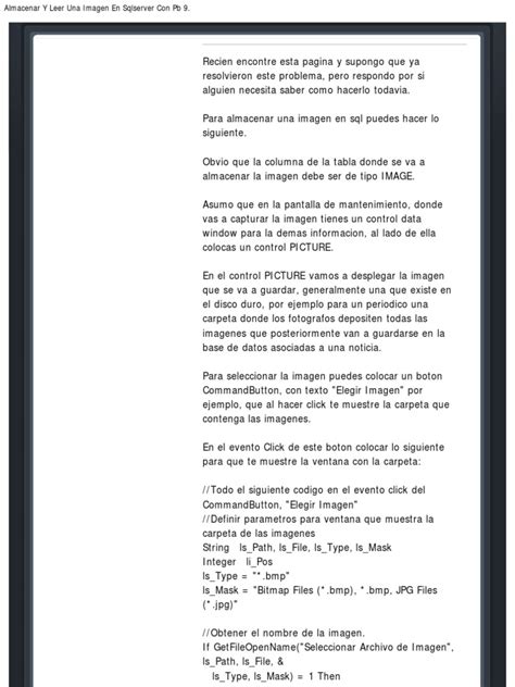 Almacenar Y Leer Una Imagen En Sqlserver Con Pb 9 Pdf Servidor Sql