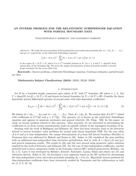 Pdf An Inverse Problem For The Relativistic Schrodinger Equation