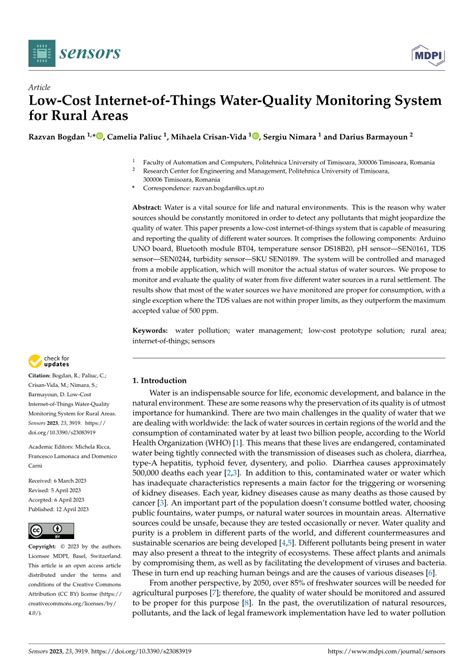 Pdf Low Cost Internet Of Things Water Quality Monitoring System For Rural Areas