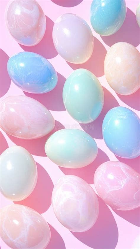 Pastel Colored Easter Eggs On Pink Background In Soft Sunlight Happy Easter Stock Illustration
