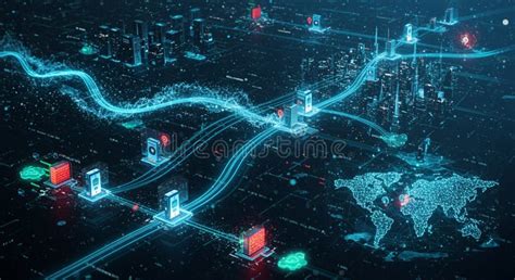 Global Network Connecting Cities And Data Centers In Cyberspace Stock Illustration