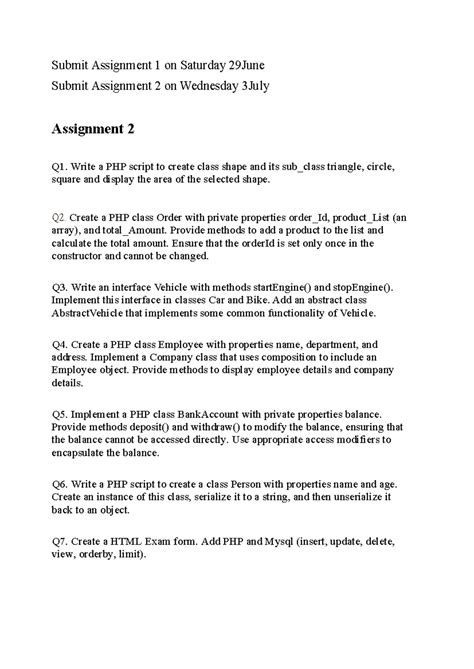 Assignment 2 Notes Submit Assignment 1 On Saturday 29june Submit
