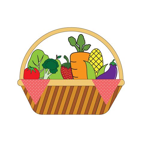 Fresh Fruit And Vegetable On Basket White Background Vector 13542273