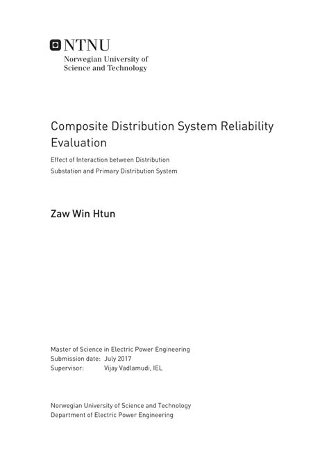 Pdf Composite Distribution System Reliability Evaluation Effect Of